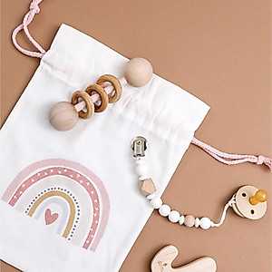 Gather & Knot Drawstring Gift Bags | 20" Large 12" Small | Premium Canvas | Reusable Fabric Wrap for Baby Shower or Girl Birthday | Rainbow