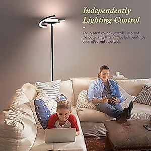 FIMEI Floor Lamp, Modern Bright Standing Lamp with Split Rotatable Outer Ring Light, 3 Color Temperature and Stepless Dimming, Remote/Touch Independent Control for Living Room Bed Room Office, Black