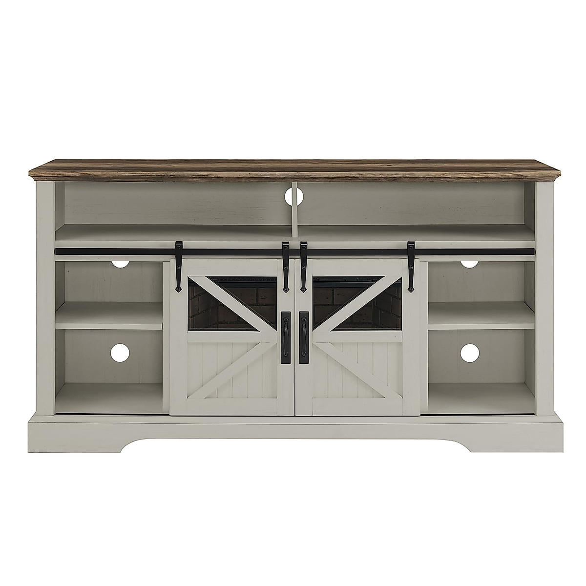 IVYHAVEN Electric Fireplace TV Stand with Mantel, Farmhouse Entertainment Center with 27'' Electric Fireplace, Rustic Media Console w/Sliding Barn Door for Living Room, White