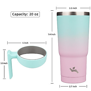 Konokyo 20 oz Tumbler with Handle and 2 Straw 2 Lid, Insulated Water Bottle Stainless Steel Vacuum Cup Reusable Travel Mug,Gum