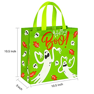 WRAPAHOLIC 12 Pack Halloween Trick or Treat Bags - 10.5 x 5 x 10.5 inch - Ghosts, Bats, Spider Reusable Goodie Treat Bag with Handle for Halloween Party Favors