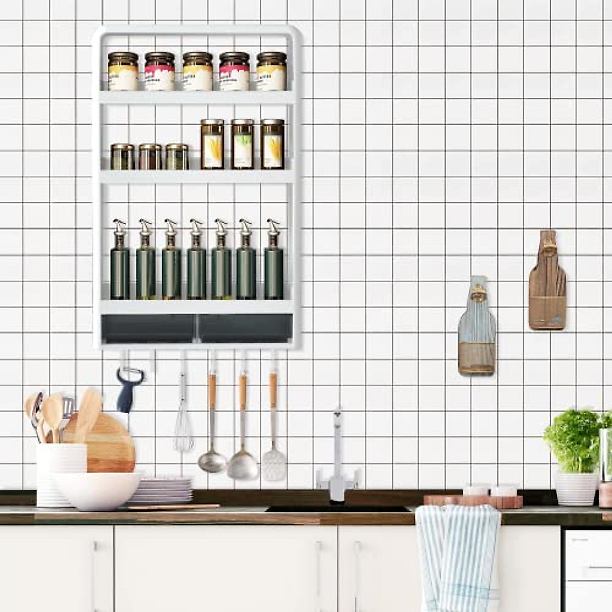 3 Tiers Bathroom Space Saver ,Over The Toilet Storage for Bath Essentials , Restroom Organization and Storage Shelf Over Washer and Dryer,No Drill,White