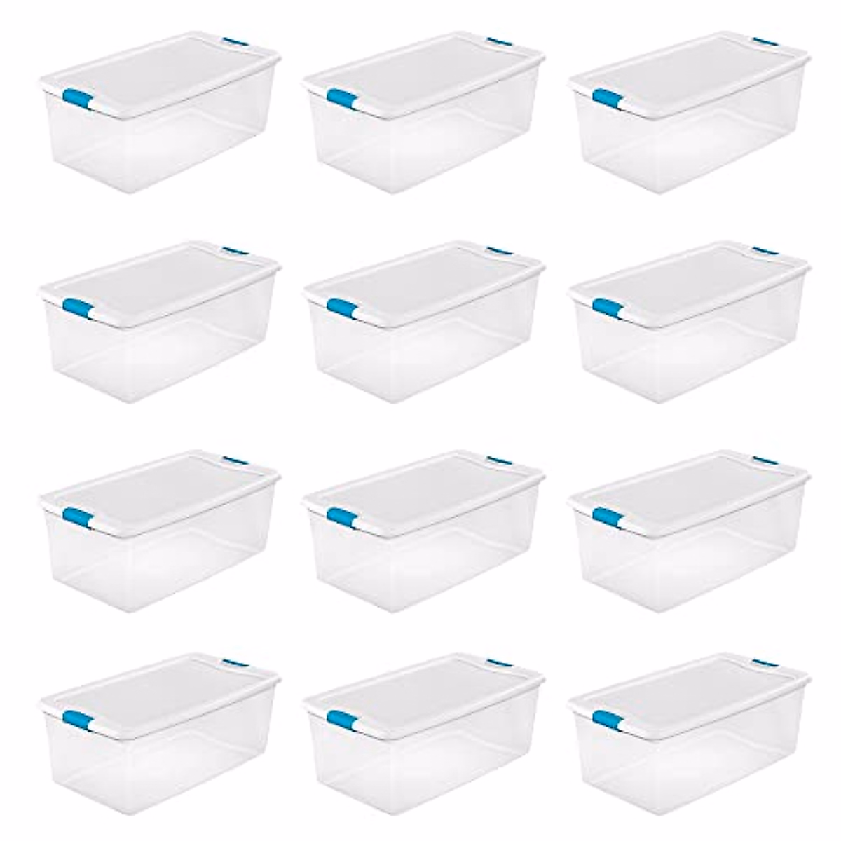 Sterilite 106 Quart Clear Plastic Stackable Storage Container Bin Box Tote with White Latching Lid Organizing Solution for Home & Classroom, 12 Pack