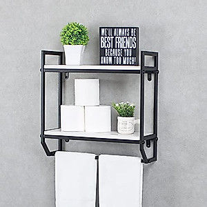 Bathroom Shelves 2-Tier Metal Industrial 16.9" Wall Mounted,Rustic Wall Shelf Over Toilet,Towel Rack with Towel Bar,Utility Storage Shelf Rack,Floating Shelves Towel Holder,Retro White