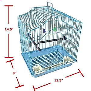 EDMBG Blue 14-inch Small Parakeet Wire Bird Cage for Budgie Parakeets Finches Canaries Lovebirds Small Quaker Parrots Cockatiels Green Cheek Conure Perfect Bird Travel Cage and Hanging Bird House