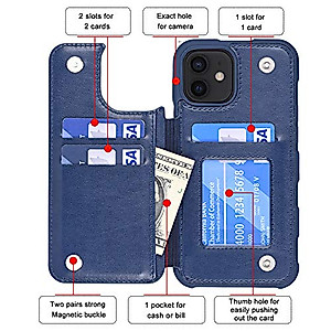 Arae Compatible with iPhone 12 Case and iPhone 12 Pro Case - Wallet Case with PU Leather Card Pockets Back Flip Cover for iPhone 12/12 Pro 6.1 inch - Blue