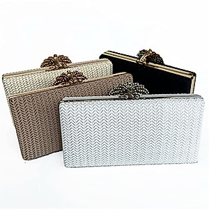 SEIJY Knitted Fashion Lady Handbags with Flower Metal Diamonds Evening Bags Golden Chain Party Holder Clutch (Color : Black, Size : 1)