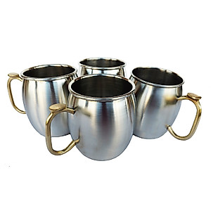 Rastogi Handicrafts Set of-4, Stainless Steel Moscow Mule Mugs Capacity-16 oz,Thumb brass handle Cold Coffee Mug/Beer Mug/Cup, Moscow Mule Mugs For Cold Drink Only