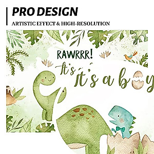 Hilioens 5×3ft Dinosaur Baby Shower Backdrop It's A Boy Newborn Green Leaf Dinosaur Egg Party Decorations Banner Cartoon Dinosaur Supplies Background Cake Table Supplies