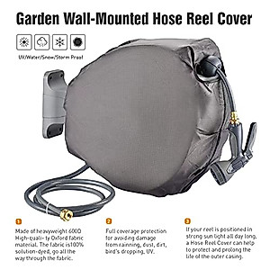 Guitrees Retractable Garden Hose Reel 1/2” 150FT+6FT With Cover, Slow Return System, Any Length Lock, Wall Mounted, 9 Function Nozzle and 180°Swivel Bracket (Grey)