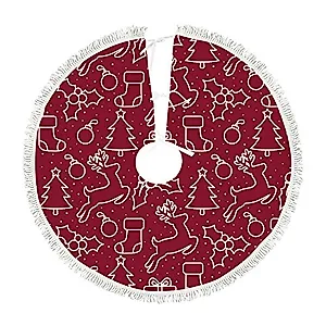 Dream Bay Christmas Tree Skirt,﻿Christmas Ornament with Reindeer Christmas Tree Mat for Xmas Party Decoration 30x30 Inches