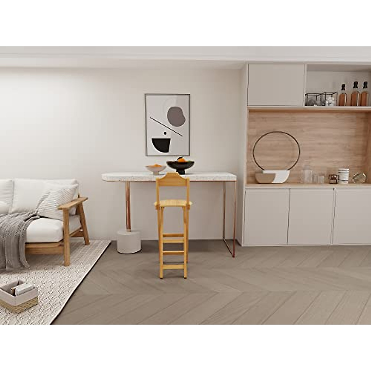 ORRD Bar Stool, Modern Folding Bamboo Counter Height Chair with Backrest and Footrestwith for Home Bar Kitchen Breakfast Island, No Assembly