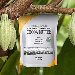 Mary Tylor Naturals Organic Cocoa Butter 1 lb — USDA Certified Raw Unrefined, Non-Deodorized, Rich In Antioxidants — for DIY Recipes, Lip Balms, Lotions, Creams, Stretch Marks