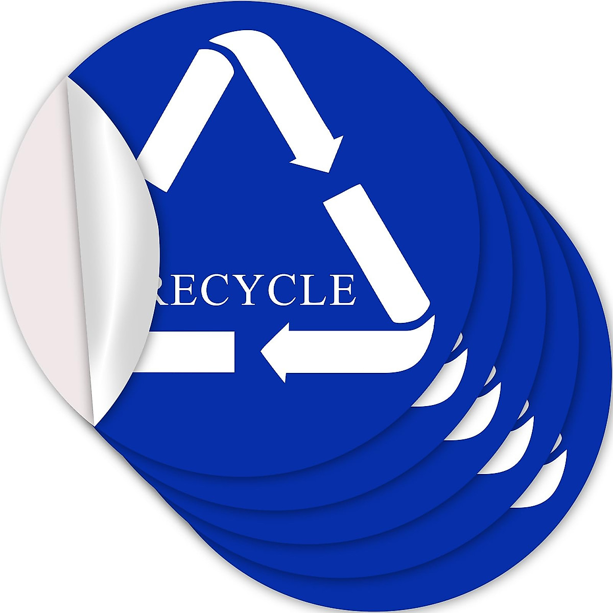 RAMIEYOO Design Recycle Sticker,5 Pack Recycle Sign Decals,Self-Adhesive Recycling Stickers,Recycle and Trash Vinyl for Trash Can 5 * 5 Inches (Recycle Labels/Blue)
