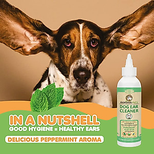 Dog Ear Cleaner Solution with Peppermint. Our Ear Cleaner for Dogs Helps to Remove Wax, Debris & Odor in Pets. Natural Puppy and Dog Ear Wash or Otic Cat Ear Cleaner Drops. No More Dog Head Shaking.