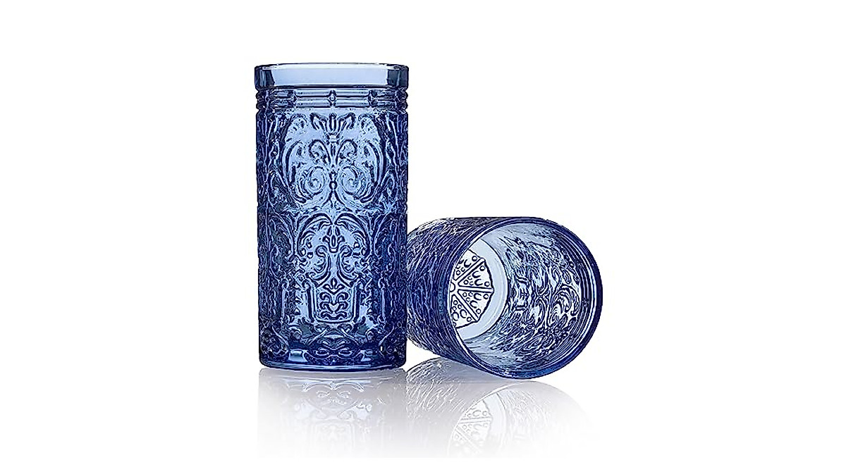 Elegant Godinger Highball Glasses Set - Blue Vintage Design