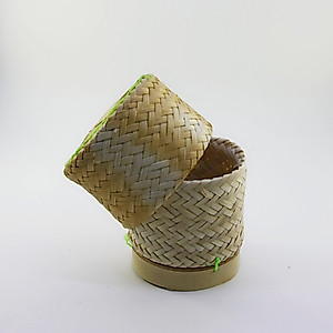 Thai Handmade Bamboo Sticky Rice Serving Basket Small Size 3" x 3.5"(Set 4 pcs)