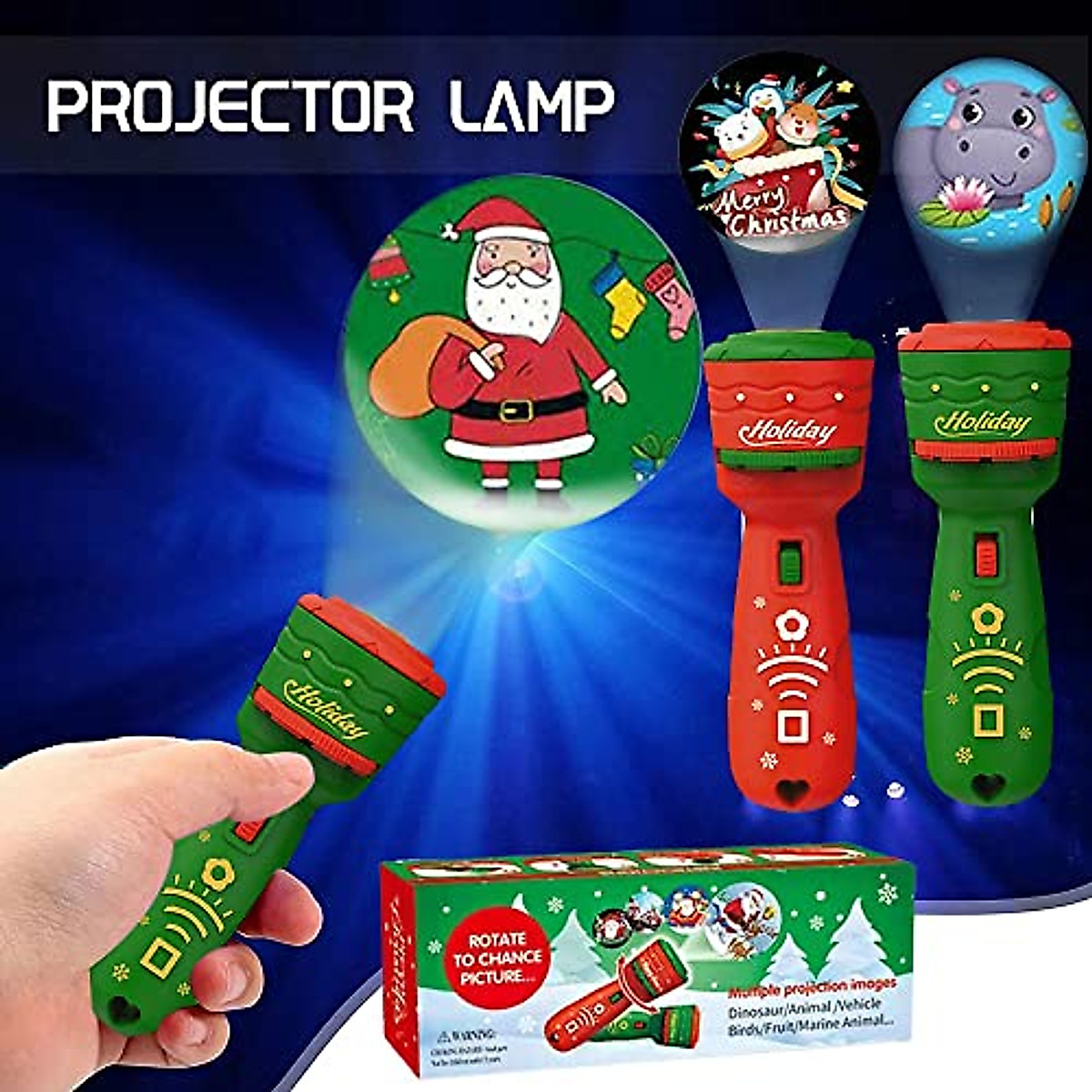 LELEBEAR 2 Packs Slide Projector Torch Projection Light, Flashlight Projector for Bedtime, Christmas Education Learning Gifts (2 Packs)