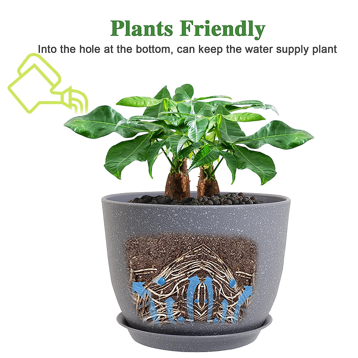 UOUZ 12inch Large Plant Pot, Modern Plastic Planter with High Driange Holes and Saucer for Indoor Outdoor Garden Plants and Flowers, Grey Speckles