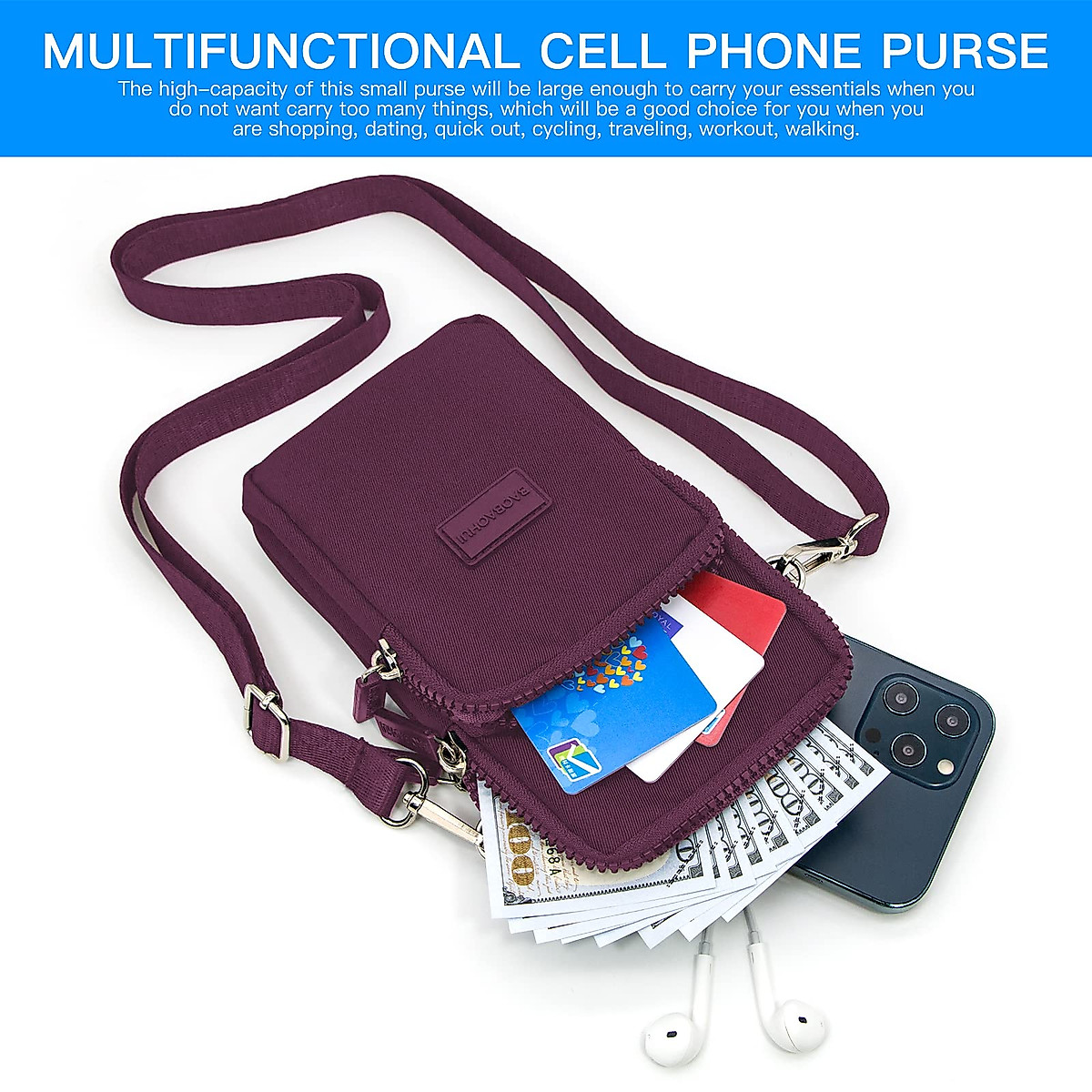 YINHEXI Small Crossbody Bags Purses for Women, Crossbody Handbags Cell Phone Wallet Travel Purse, Shoulder Bag (Dark Purple)