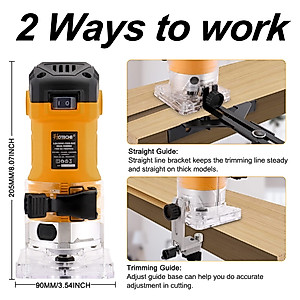 Hoteche Cpmpact Router 4.8-Amp/580W Wood Trimmer Fixed Base Electric Palm Router with 1/4" Collet for Wood Working Slotting, Trimming, Carving