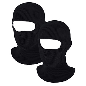 WILLBOND 2 Pieces 1-Hole Knitted Ski Full Face Covering, Adult Winter Balaclava Warm Knitted Full Face Covering for Outdoor Sports Black, 38 x 22 cm/ 14.96 x 8.66 inches (Black)