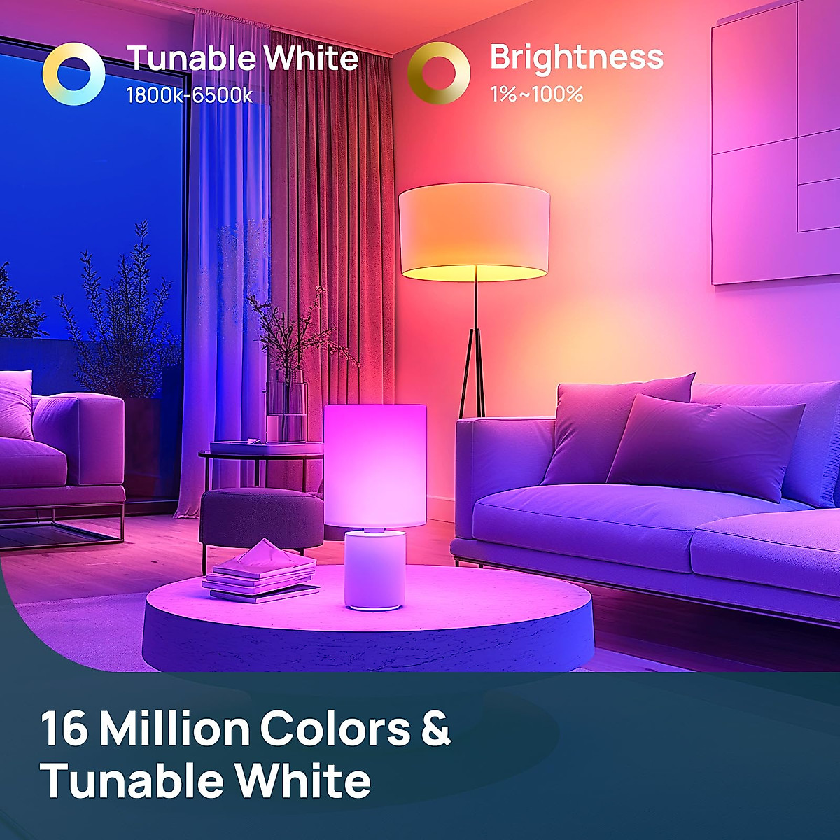 Linkind Smart Light Bulbs, 1600LM (100W Equivalent) Smart Bulb, Work with Alexa & Google Home, RGBTW Color Changing Bulb Music Sync, 2.4GHz Wi-Fi & Bluetooth, LED Alexa Light Bulbs 14W, A21 E26, 2Pack