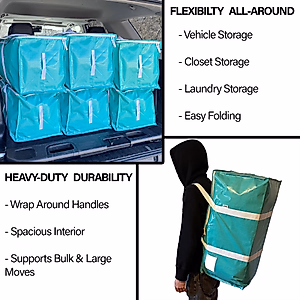 LEYEIT Heavy-Duty Large Storage Bags with Zippers and Handles, Extra Large Moving Bags - Blue - 4 Pack