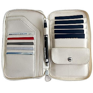Leather Travel Document Holder - Family Passport & Boarding Pass Holder with Compartments & Slots