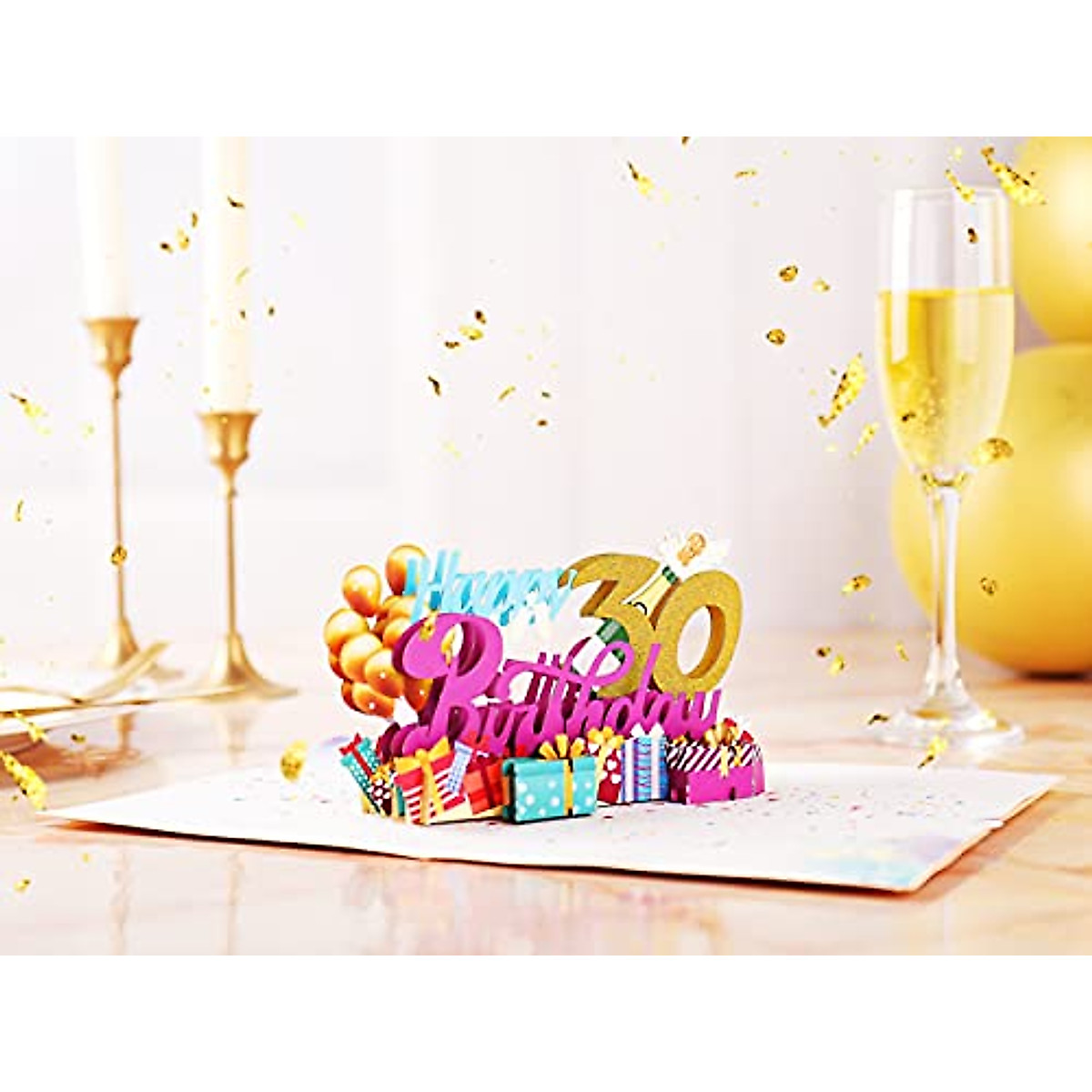 Liif Happy 30th Birthday 3D Greeting Pop Up Card, 30th Birthday Card For Him, Her, Women, Funny, Celebrations, Congrats, Thirty, Balloons, Champagne | With Message Note & Envelop | Size 8" x 6"