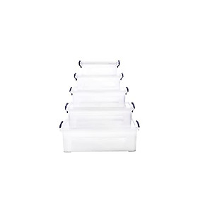 Superio Clear Storage Bins with Lids Stackable, Plastic, Storage Container, Latch Box with Locking Handles, Multiple Sizes (5 Pack- Flat Containers)
