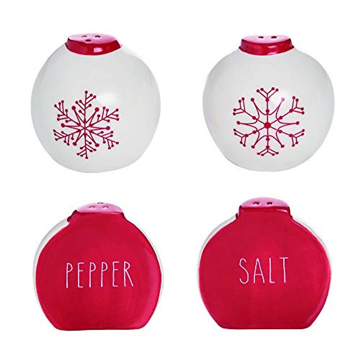 Snowflake Rosy Red 3 x 2 Dolomite Ceramic Christmas Salt and Pepper Shaker Set