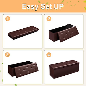 VECELO 43'' Folding Storage Ottoman, End of Bed Bench, Tufted Faux Leather Chest for Living Room, Utility Room, Hallway, Holds up to 660 lb, Easy to Assemble, Black