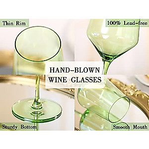Physkoa Green Wine Glasses Set of 6-14 oz, Unfading Color, Hand-blown, Crystal - Spring Summer Wine Glasses, Green Glassware, Green Drinking Glasses, Mother's Day, Wedding Gifts for Wine Lover