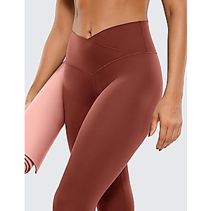 CRZ YOGA Womens Butterluxe Crossover Workout Capri Leggings 23 Inches - High Waist V Cross Crop Gym Yoga Pants Jujube Brown Small