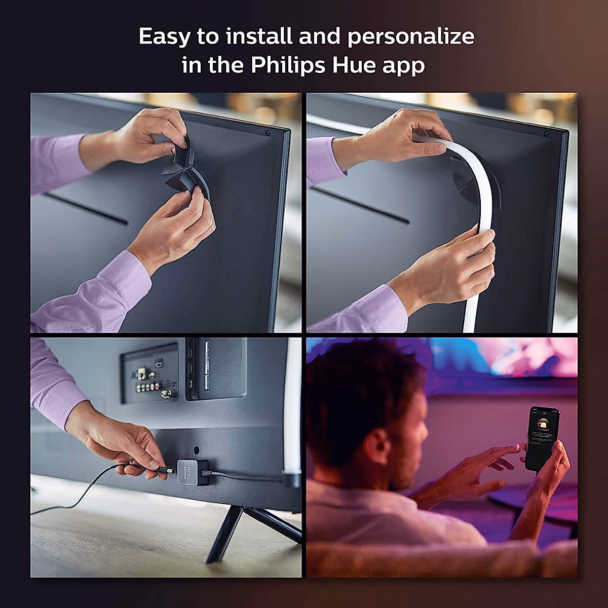 Philips Hue Gradient LightStrip 75" (Sync with TV, Music and Gaming), Hue Hub & Hue Sync Box Required (Renewed)