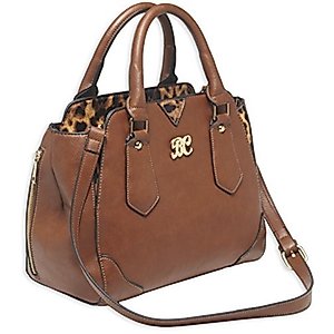 Bulldog Cases Satchel Style Purse with Holster, Chestnut with Leopard Trim, Medium