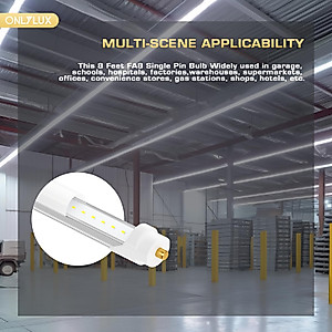 ONLYLUX 8 Foot Led Bulbs T8 T12 LED 8ft Tube Light F96T8 F96T12 LED Bulb 96" FA8 Single Pin LED Fluorescent Replacement, (100W Fluorescent Equivalent) 6500K CW Daylight Milky Cover, 10 Pack