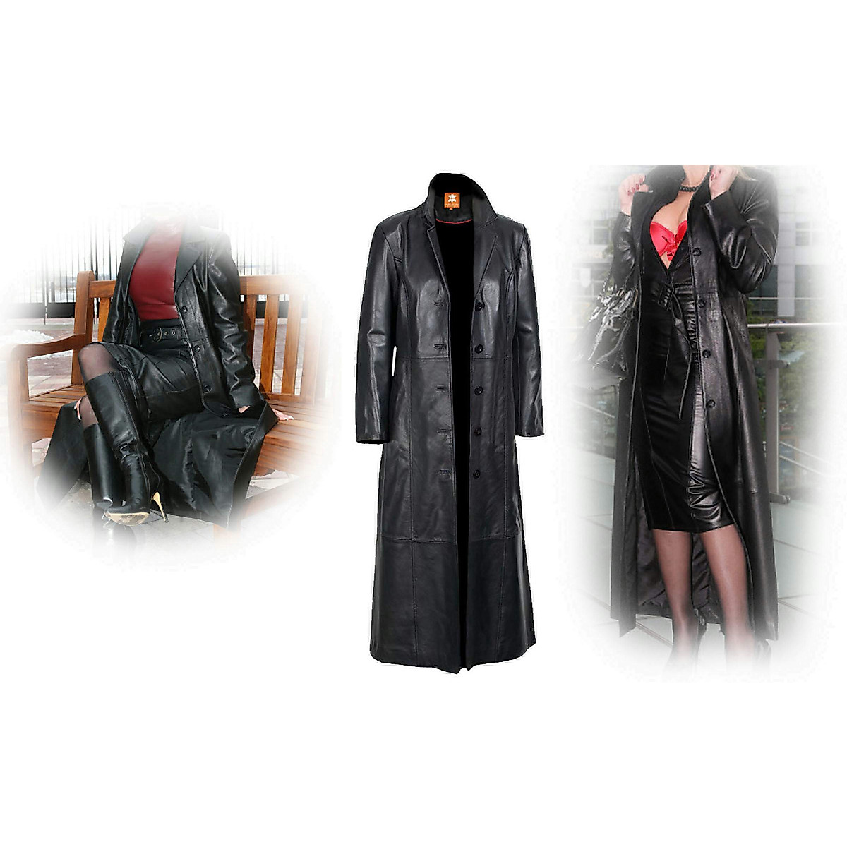 Women’s Long Coat | Real Lambskin Leather, Black Classic Style, Trench, Overcoat