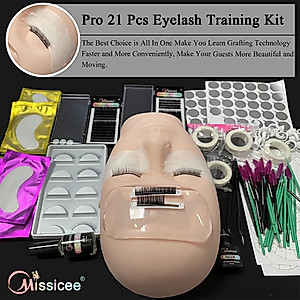 Lash Eyelash Extension Kit, Missicee False Eyelash Grafting Training Tool Kit For Beginners Eyelashes Extensions Practice with Flat Mannequin Head Individual Lashes Tweezers