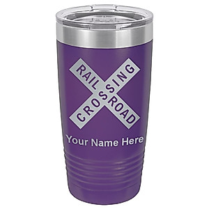 LaserGram 20oz Vacuum Insulated Tumbler Mug, Railroad Crossing Sign 1, Personalized Engraving Included (Dark Purple)
