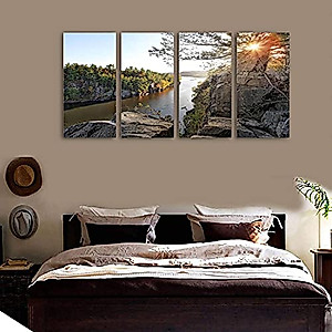 Painting On Canvas Artwork Photos Autumn Sunset On The St Croix River at Taylor's Falls Stretched and Framed Pictures Posters Pints Wall Art for Living Room Bedroom Office Décor Gift