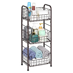 Bathroom Standing Shelf Unit, 3 Tier Towel Storage Shelf Metal Storage Rack for Bathroom Holds Bath, Soap, Shampoo, Paper and Toiletries(Brown)