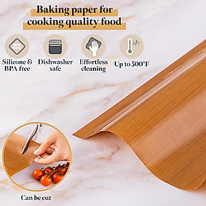 GOURMEO Heat Resistant Baking Paper Roll - Set of 2-15.7 x 90 in Reusable & Nonstick Teflon Mat Sheets - Dishwasher Friendly & Greaseproof Sheet Liners