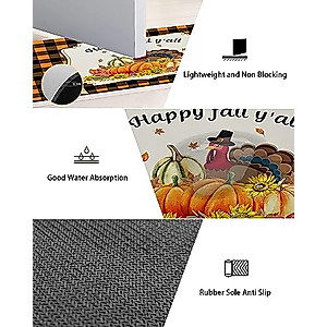 Bathroom Floor Shower Mat, Non-Slip Small Rugs - Easy to Clean, Thanksgiving Turkey Fall Pumpkin and Sunflowers Durable Bath Rug 18"x30" Washable Quick Dry Diatomaceous Earth Mats for Bathtubs