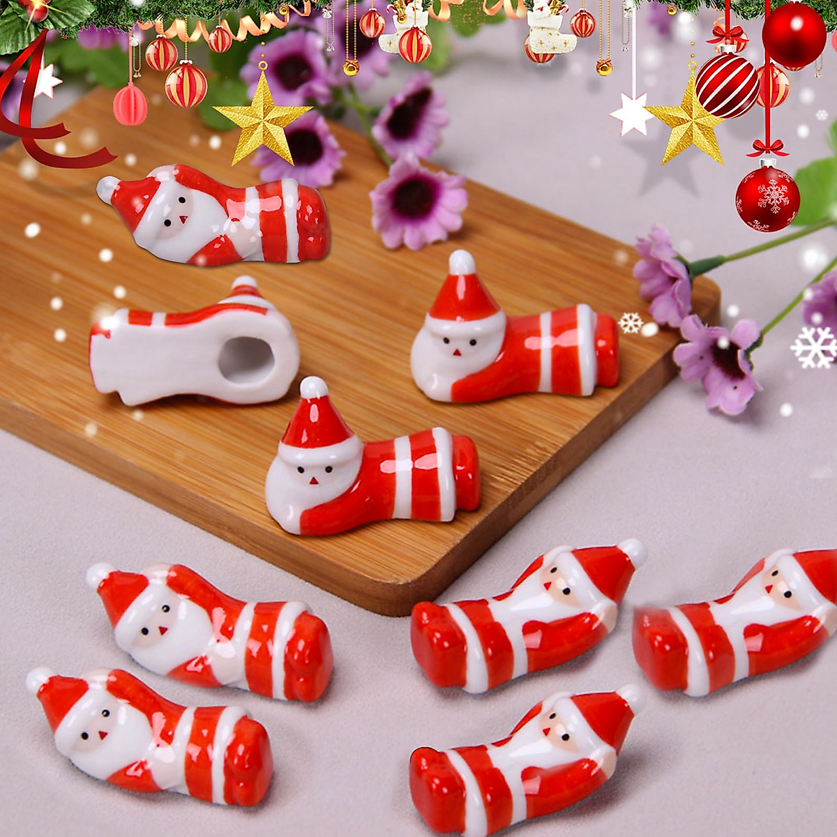 9 Pcs Christmas Ceramic Chopstick Rest Santa Claus Spoon Forks Knives Tableware Rest Set Perfect for Christmas Festive Gift Dinner Table Ornament