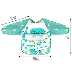 Accmor 5pcs Long Sleeve Baby Bibs, Waterproof Sleeved Bibs for Eating Feeding, Toddler Baby Girls Boys Smock Bibs for 6-36 Months