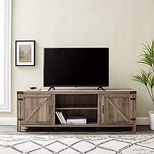 Walker Edison Georgetown Modern Farmhouse Double Barn Door TV Stand for TVs up to 80 Inches, 70 Inch, Grey Wash, Without Fireplace