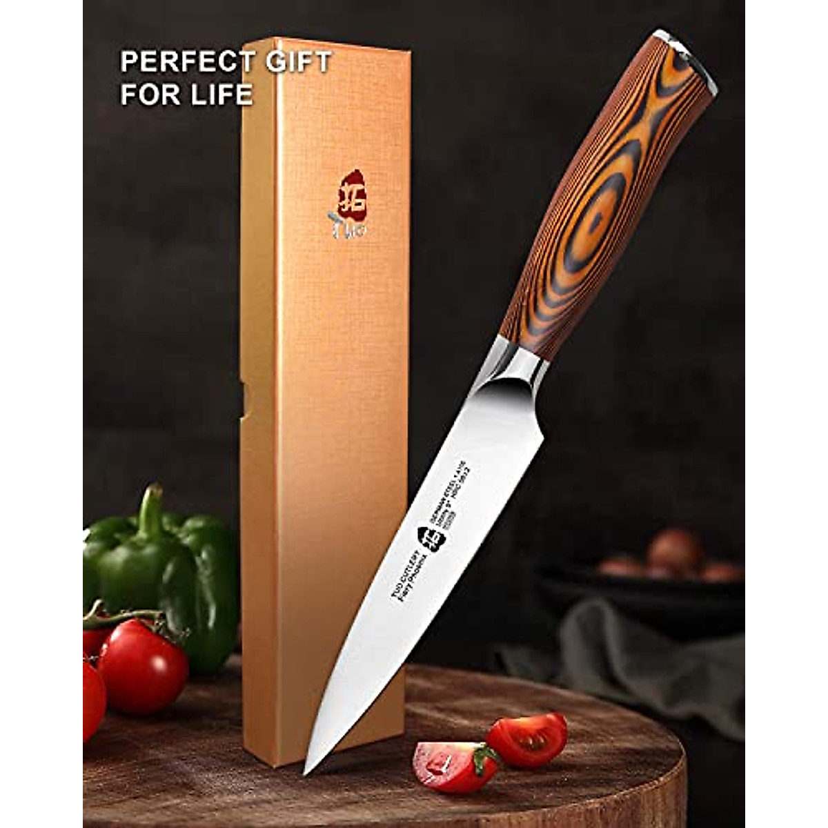 TUO Utility Knife, Small Kitchen Knife, 5 inch Paring Knife High Carbon German Stainless Steel Cutlery with Ergonomic Pakkawood Handle