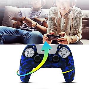 PS5 Controller Skin,Hikfly Silicone Cover for PS5 DualSense Controller Grips,Non-Slip Cover for PlayStation 5 Controller- 1 x Skin with 8 x Thumb Grip Caps(BlueCamo)